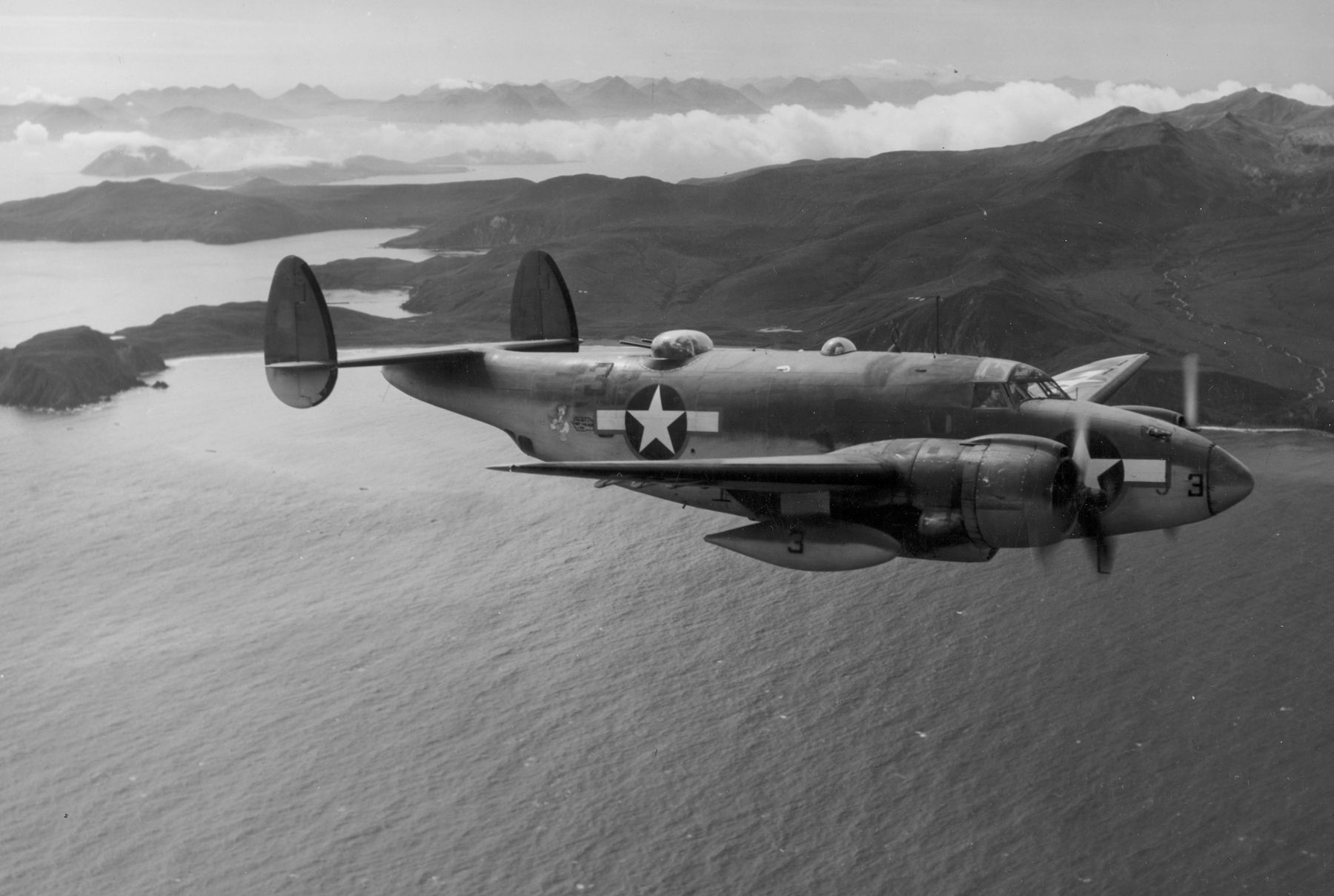 Lockheed PV-1 Ventura of VB-136 over Adak, Aleutian Islands, 1943 ...